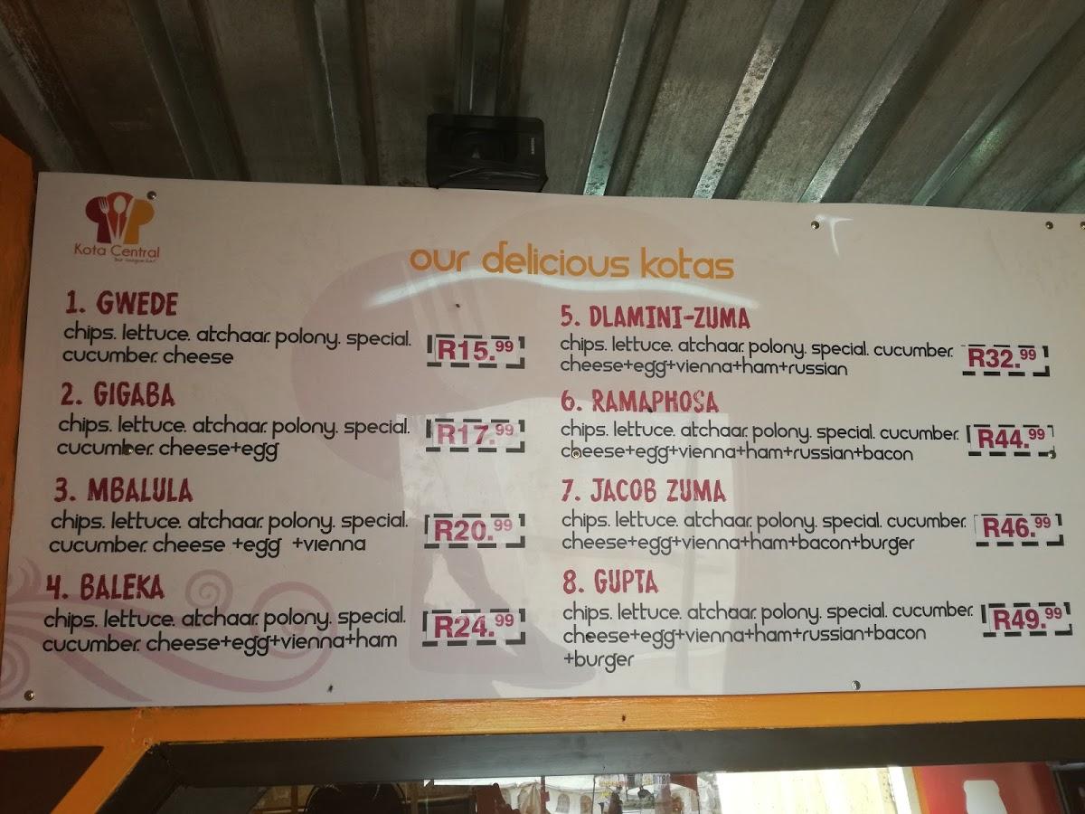 Menu at Kota Central (Pty) Ltd restaurant, Midrand