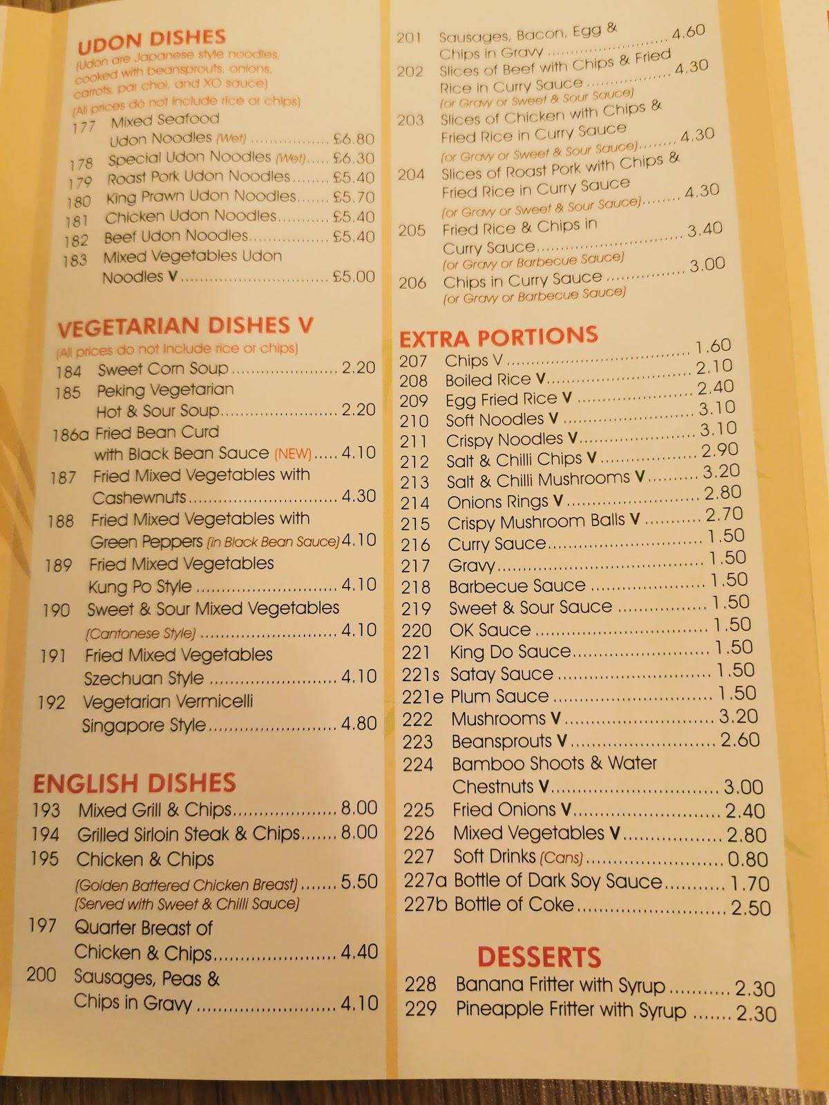 Menu at Lee Garden restaurant, Keighley