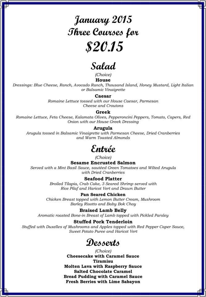 Menu at Main 101 Grill and Bar, La Porte