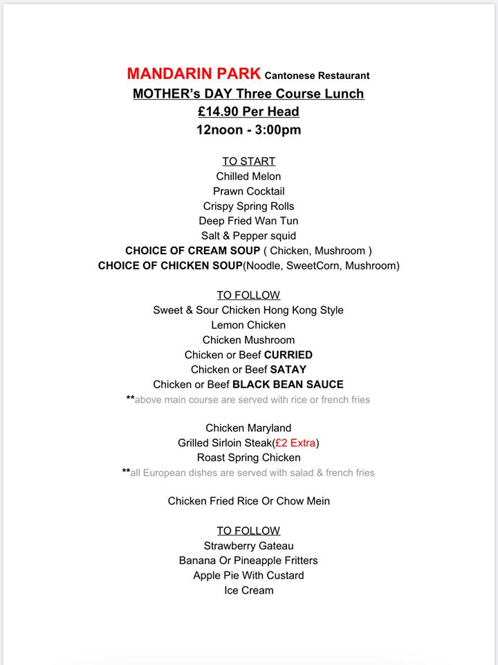 Menu at Mandarin Restaurant, Motherwell