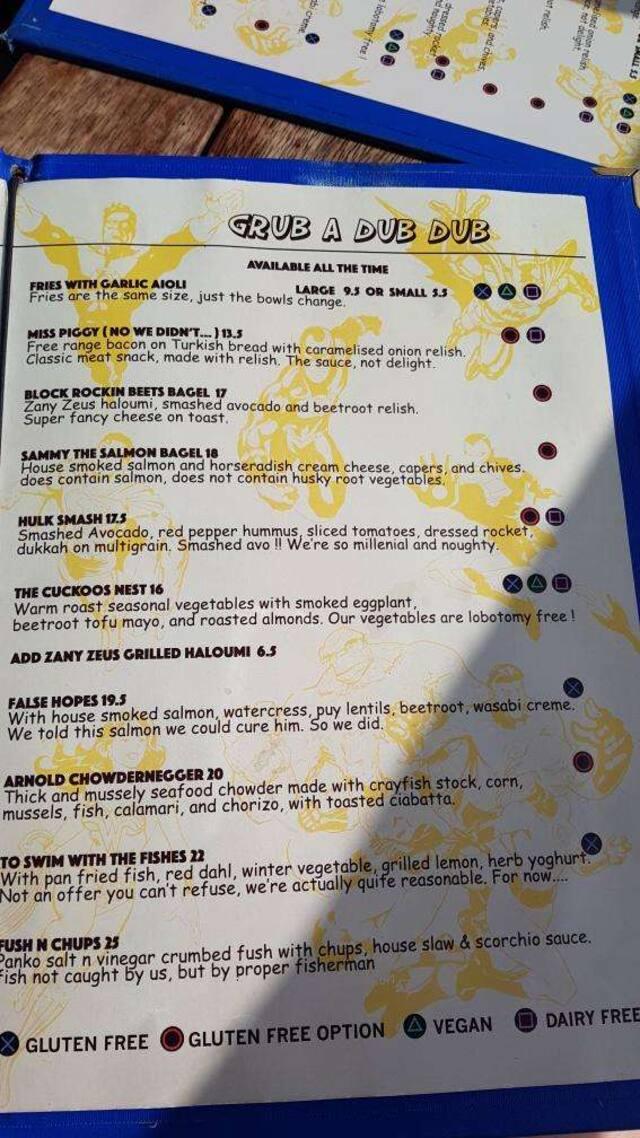 Menu at Scorch O Rama cafe, Wellington