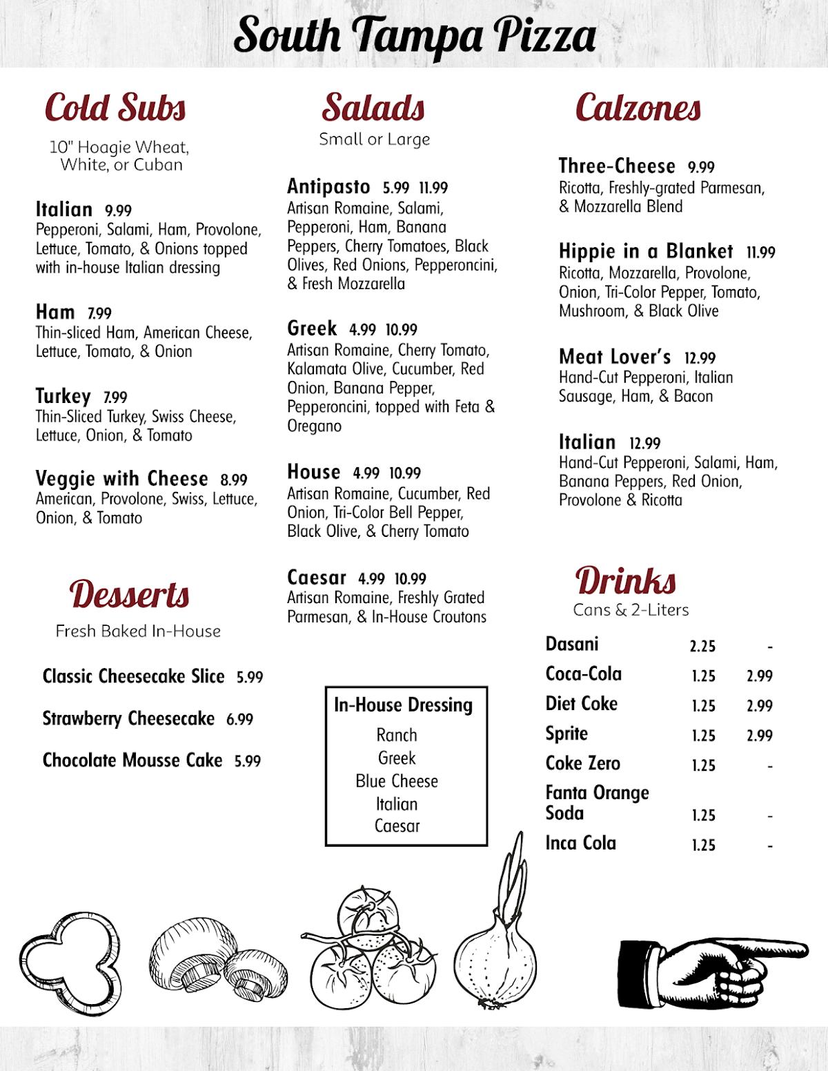 Menu at South Tampa Pizza pizzeria, Tampa