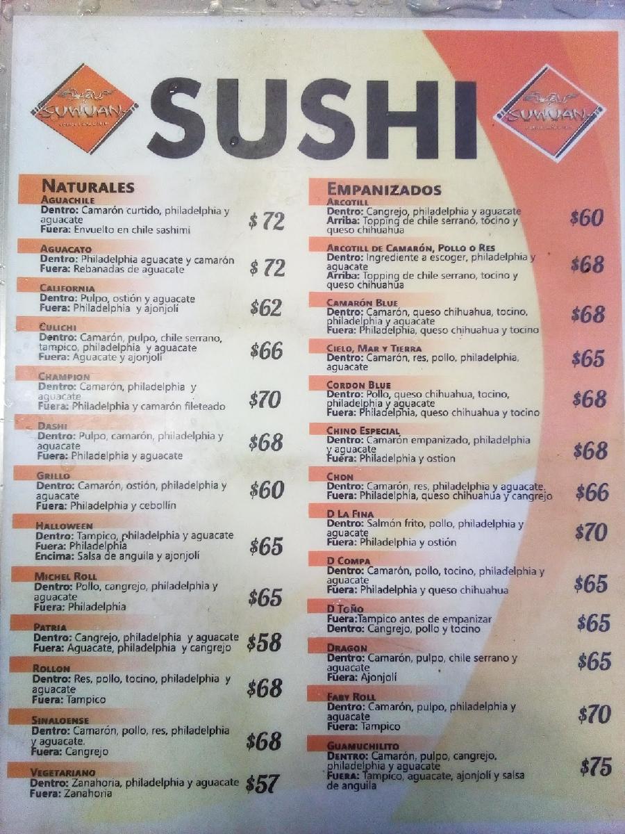 Menu at Suwuan comida china y sushi restaurant, Culiacán