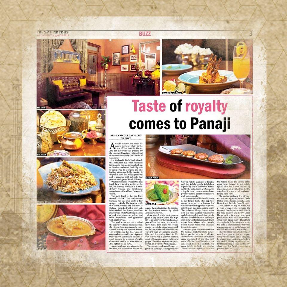 Menu at The Awadh House, Panaji