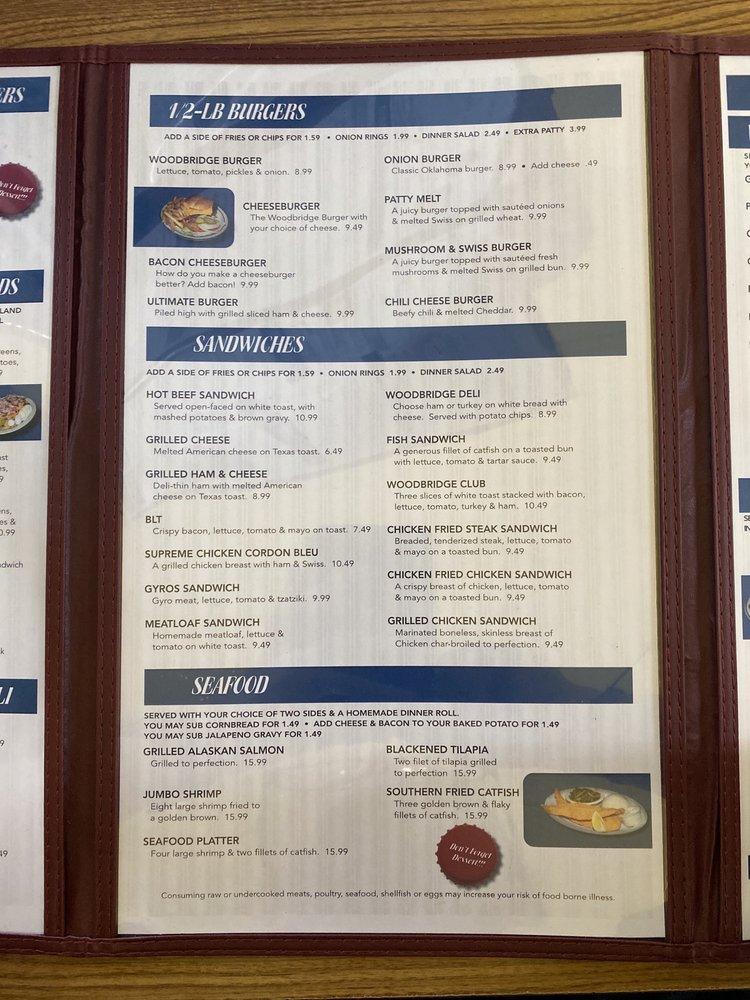 Menu at Woodbridge Restaurant, Oklahoma City, NW 39th St