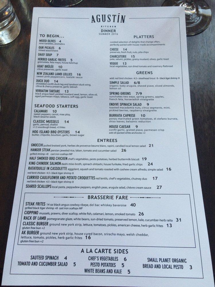Menu at Agustin Kitchen pub & bar, Tucson