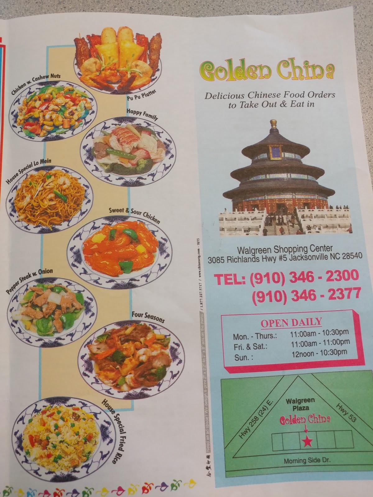 Menu at Golden China Restaurant, Jacksonville, Richlands Hwy