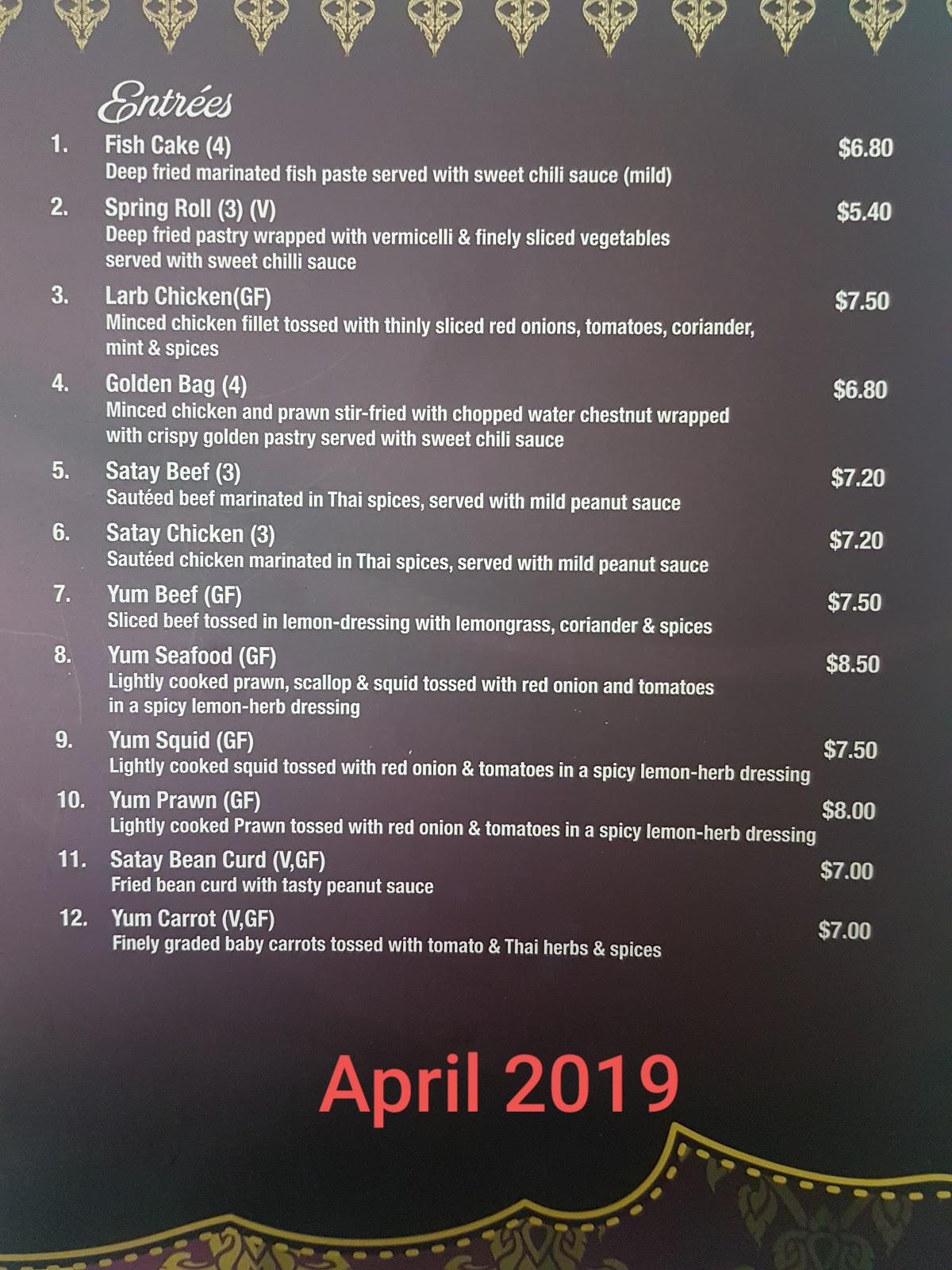Menu at Manee Siam Thai Restaurant, Goodwood