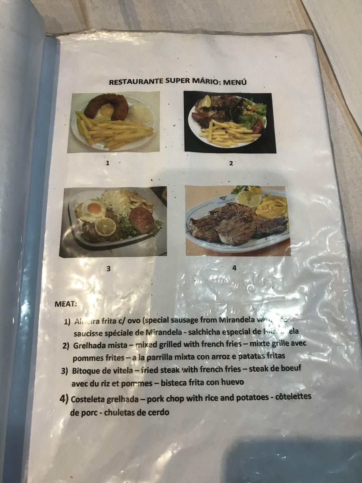 Menu em Super Mário restaurante, Lisboa