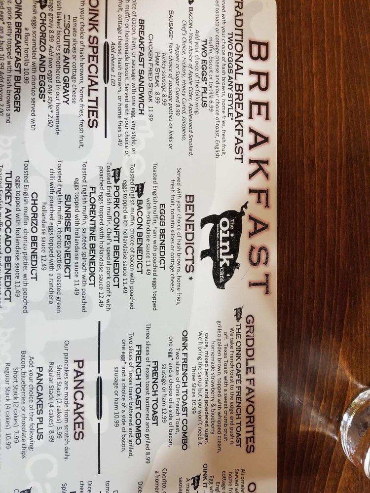 Menu at The Oink Cafe, Phoenix
