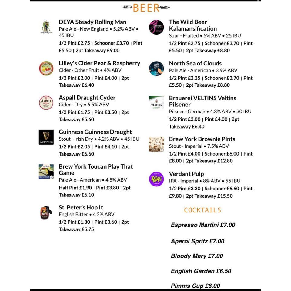 Menu at The White Hart Pub, Hull