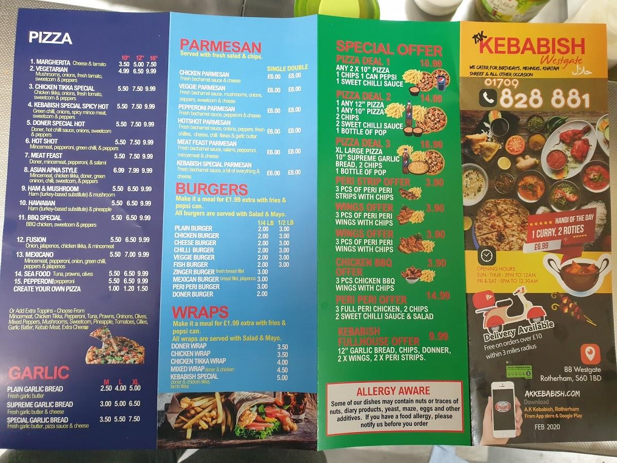 Menu at AK Kebabish restaurant, Rotherham