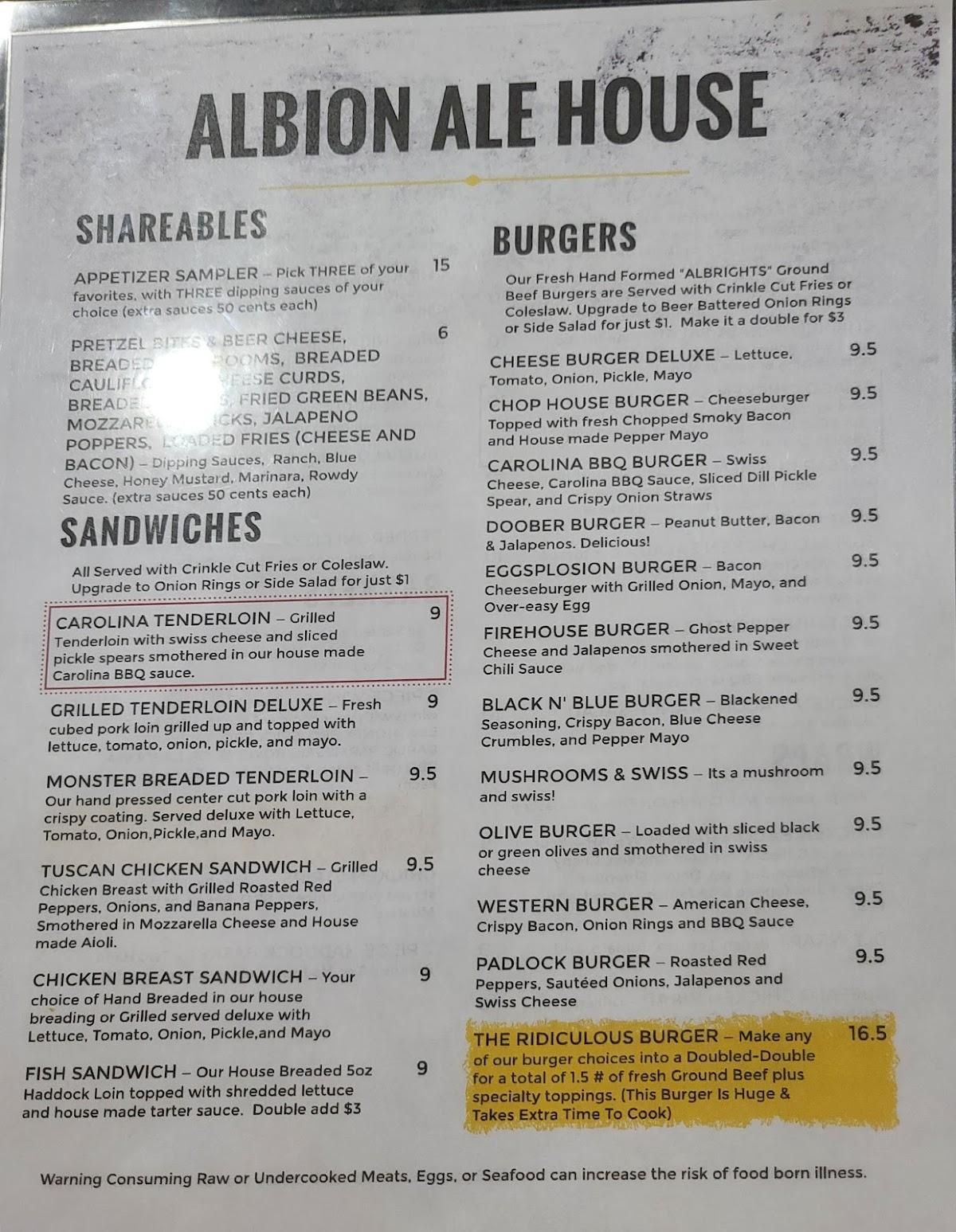 Menu at Albion Alehouse pub & bar, Albion