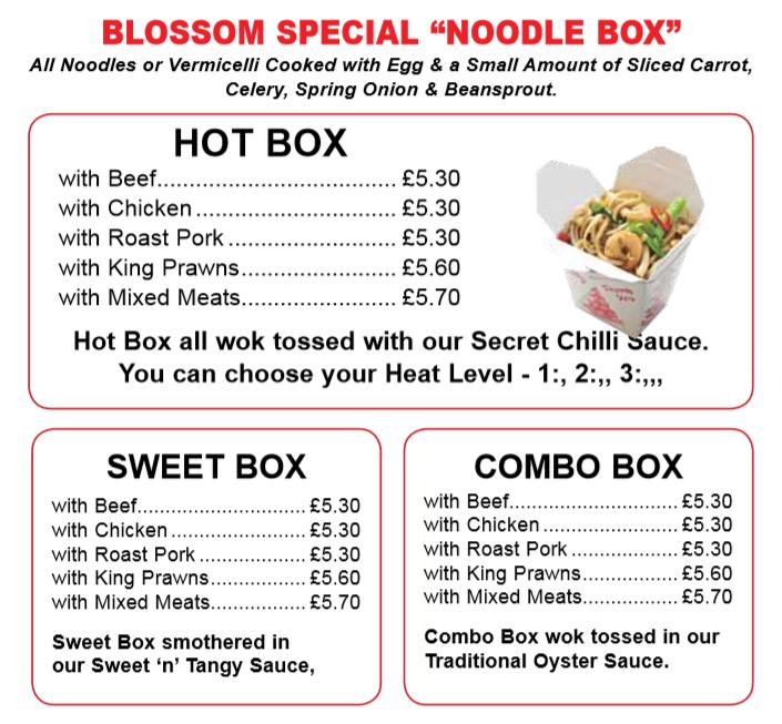 Menu at Blossom, Hull