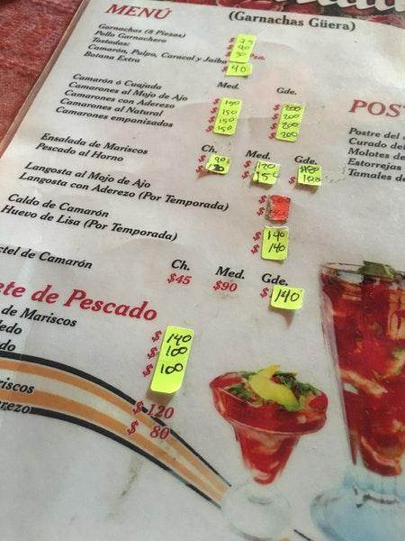 Carta del restaurante Garnachas La Güera, Oaxaca