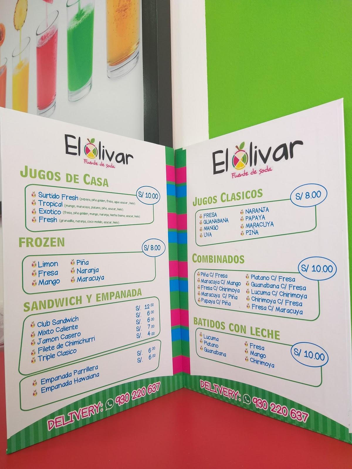 Menu at Jugueria el Olivar cafe, San Isidro
