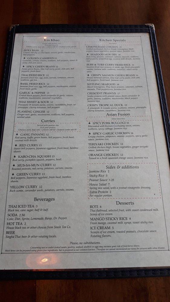 Menu at Kin Khao Thai Eatery restaurant, Crescent City