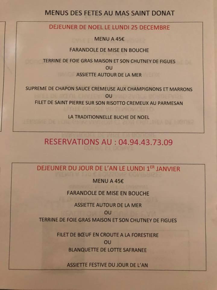 Menu at Le Mas Saint Donat restaurant, Sainte-Maxime