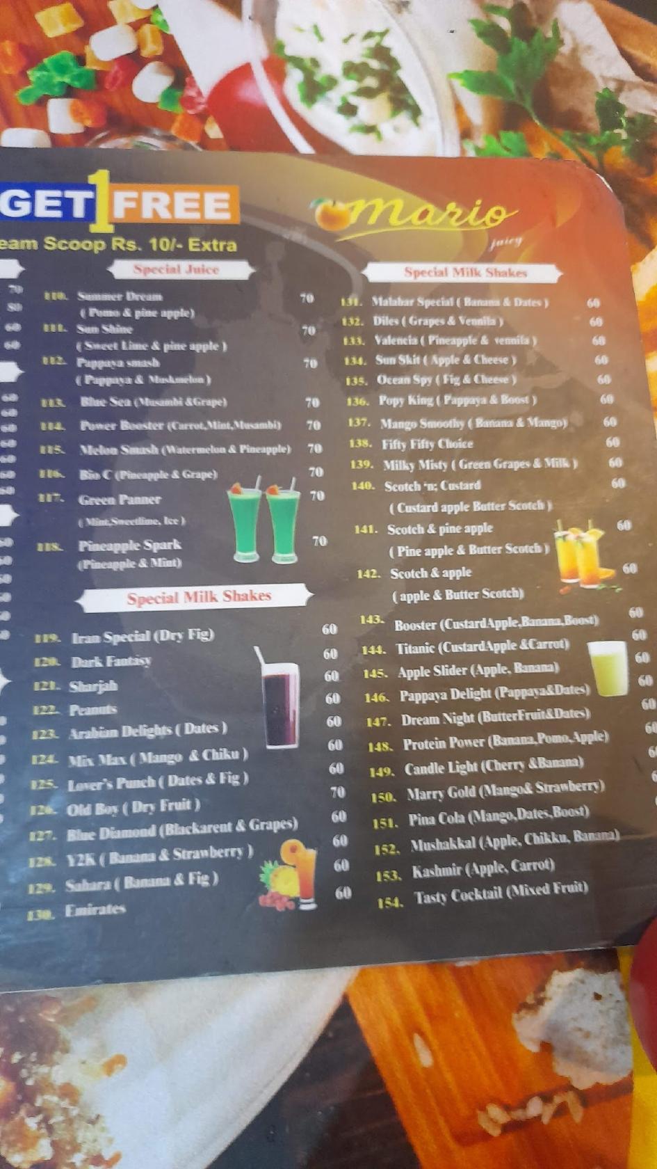 Menu at Mario juicy, Coimbatore, Mario juicy