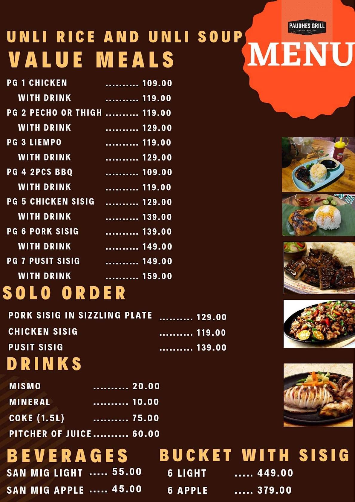 Carta del restaurante Paudhes chicken inasal atbp. (agoncillo batangas ...