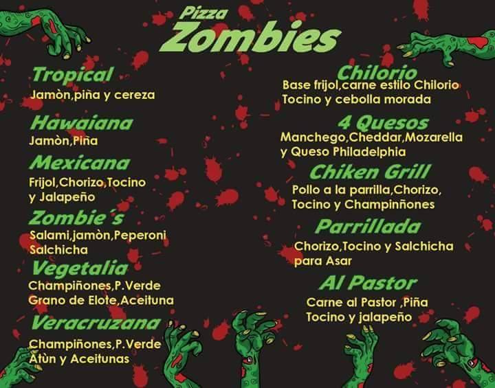 Menu at Pizza Zombies restaurant, Mexico, Sur 129 1615