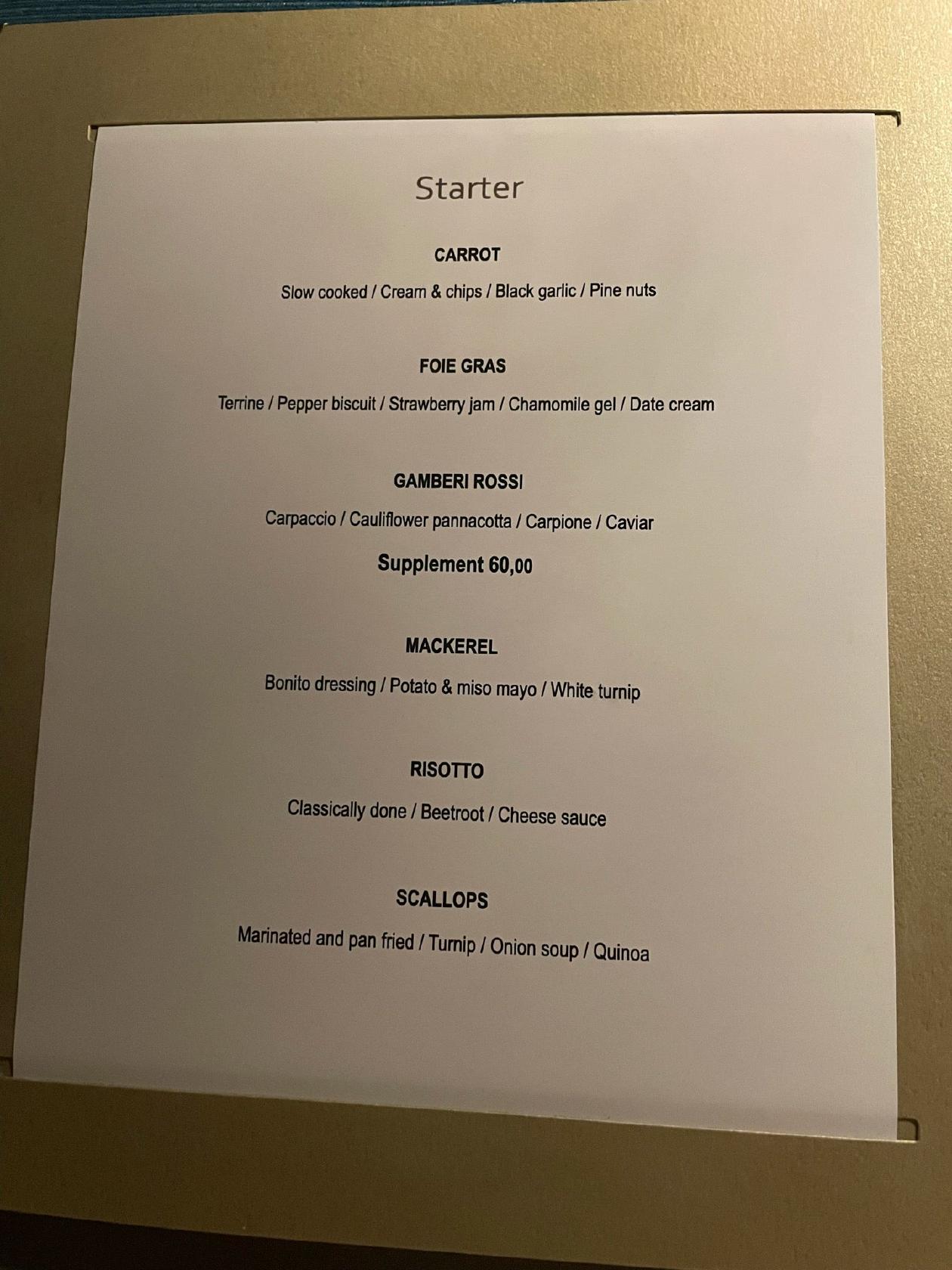 Menu at Restaurant 360, Dubrovnik