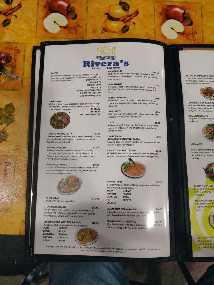 Menu at Rivera's Restaurant, Princeton