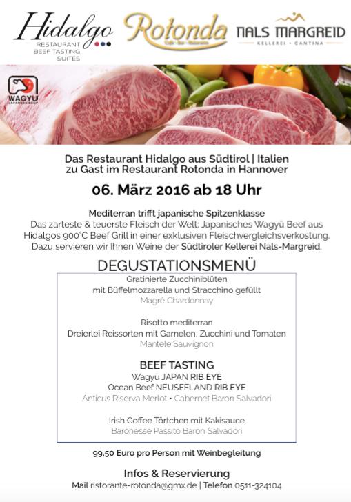 Menu at Rotonda restaurant, Hanover, Kröpckepassage 15