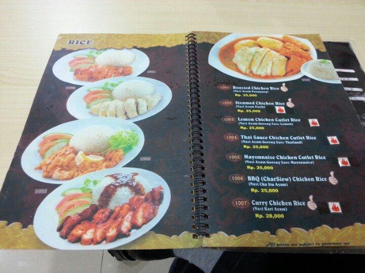 Menu at Sien Fung Hainanese Chicken Rice restaurant, Semarang