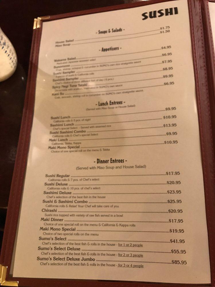 Menu at Sumo Japanese Steak House restaurant, Virginia Beach