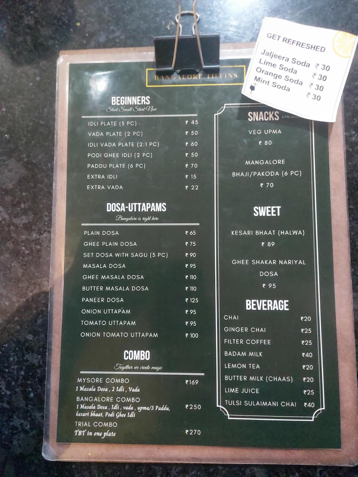 Menu at The Bangalore Tiffins, Solan