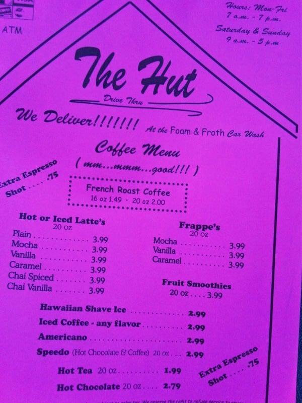 Menu at The Hut restaurant, Bullhead City