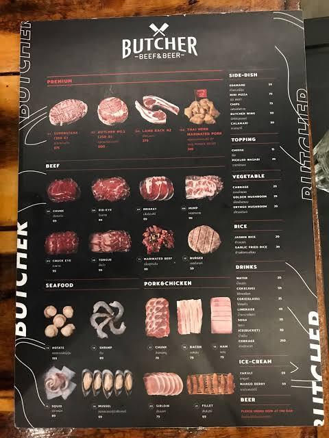 Menu at BUTCHER pub & bar, Bangkok