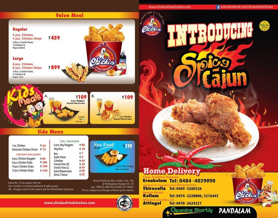 Menu at Chickos Fried Chicken, Pandalam