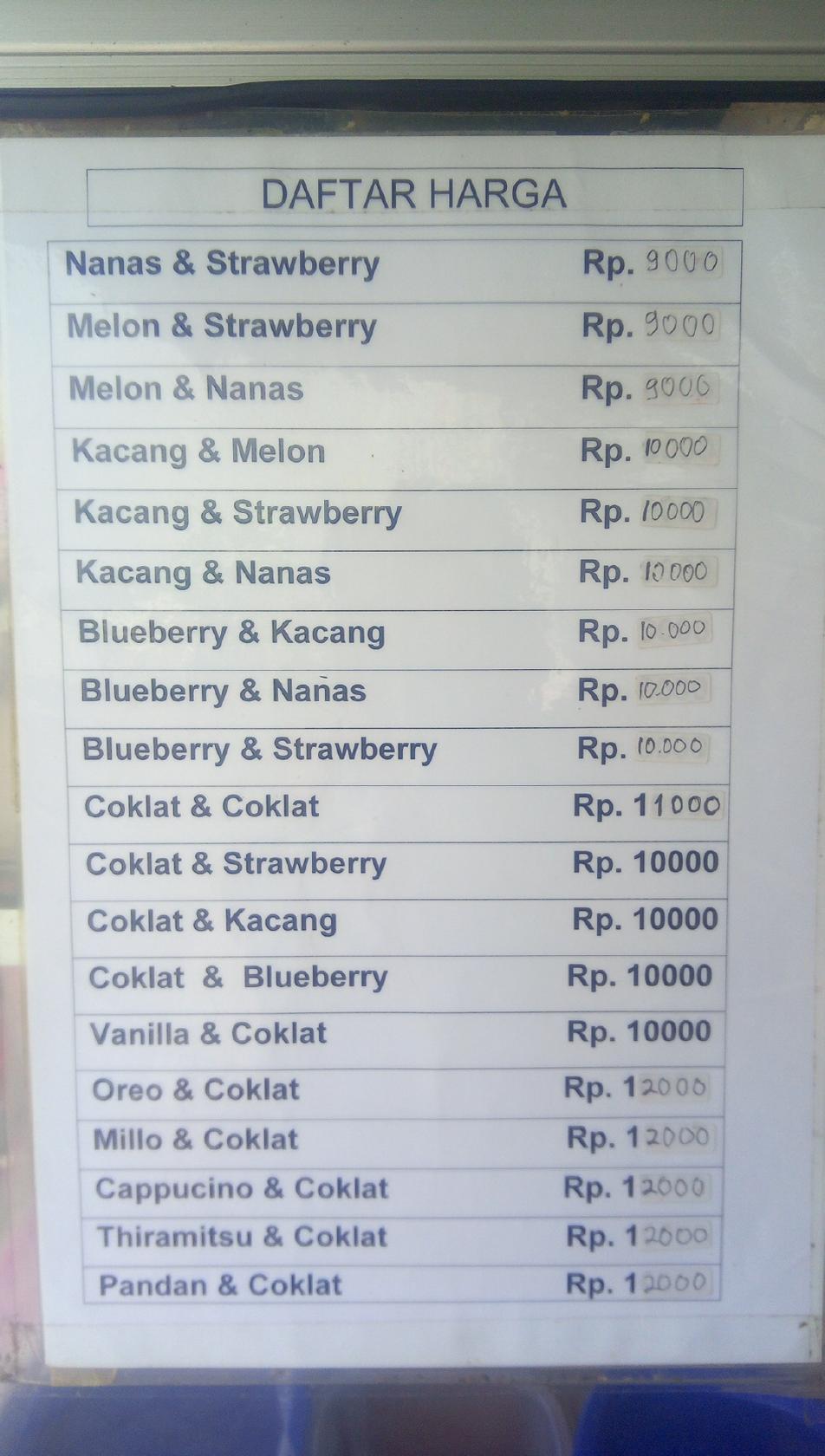 Menu at Roti Bakar Mahkota restaurant, Sidoarjo