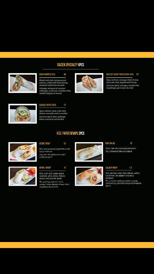 Menu at Saizen Sushi Bar, Montreal