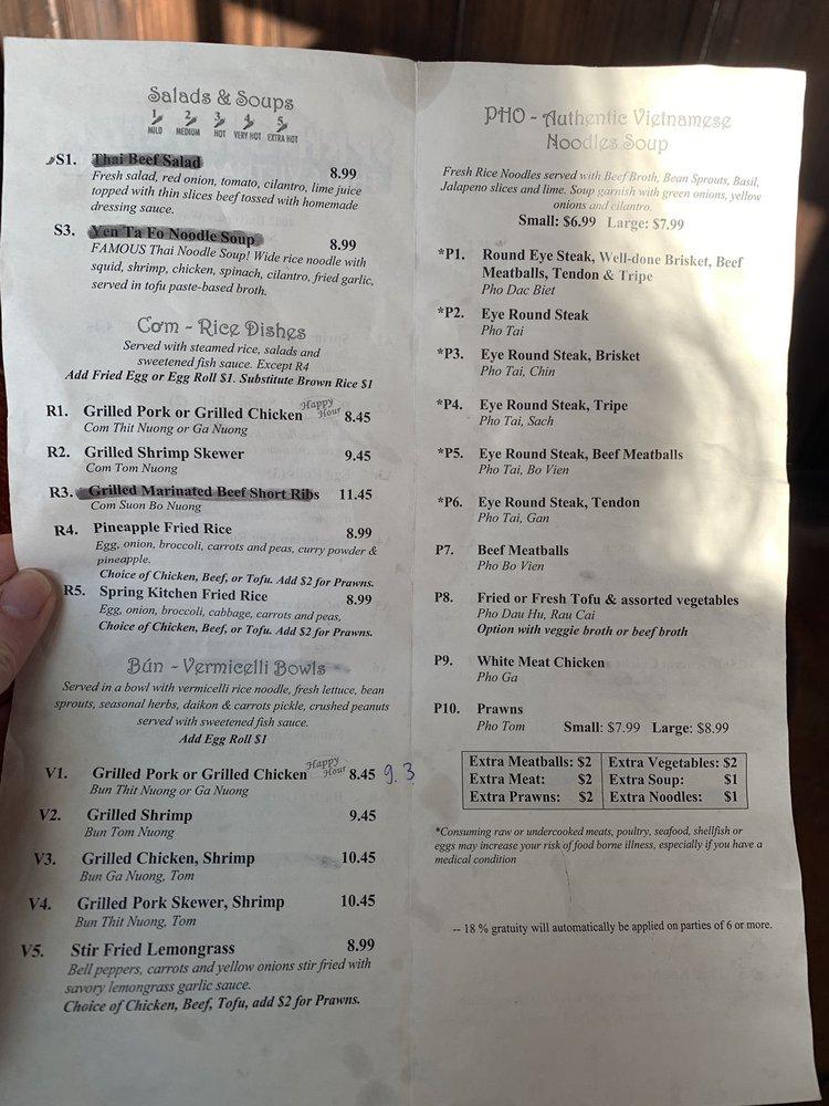 Menu at Spring Kitchen restaurant, Seattle
