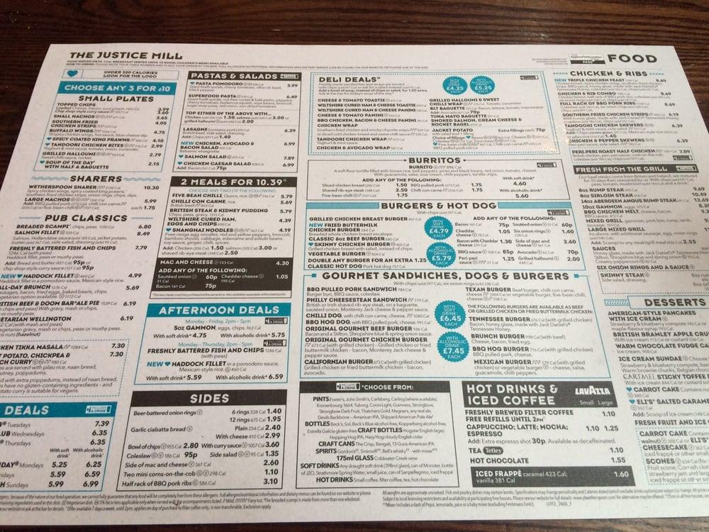 Menu at The Justice Mill - JD Wetherspoon pub & bar, Aberdeen