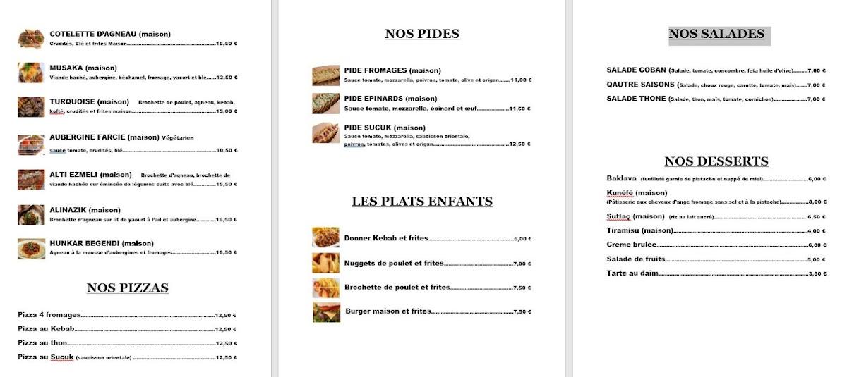 Menu at Turquoise restaurant, Antony