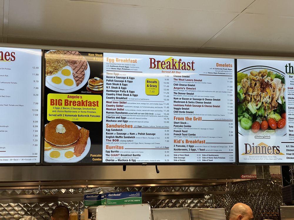 Menu at Angelo's Burger restaurant, Anaheim, Ball Rd