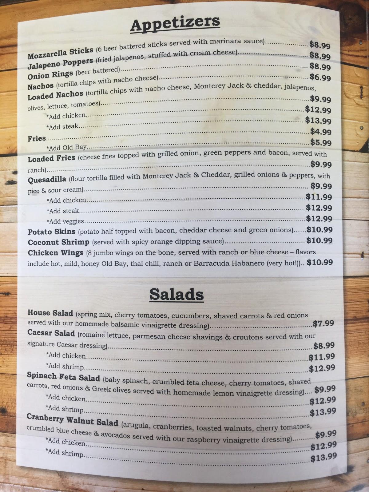Menu at Barracuda's Bar & Grill, Ocean City