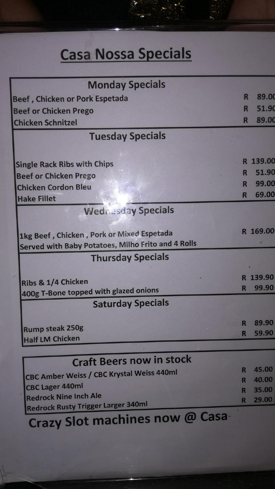 Menu at Casa Nossa Family Restuarant. restaurant, Springs