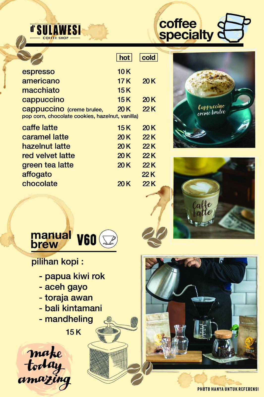 Menu at D'Sulawesi Coffee Shop cafe, Madiun