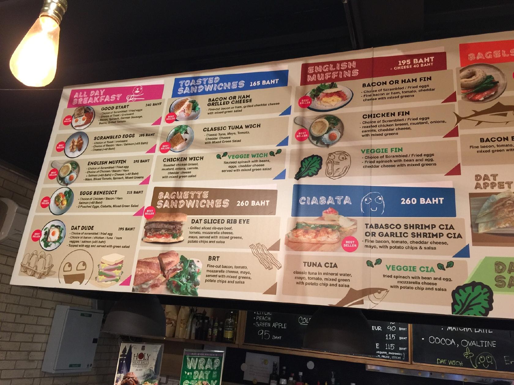Menu at Dat Wich Cafe, Bangkok