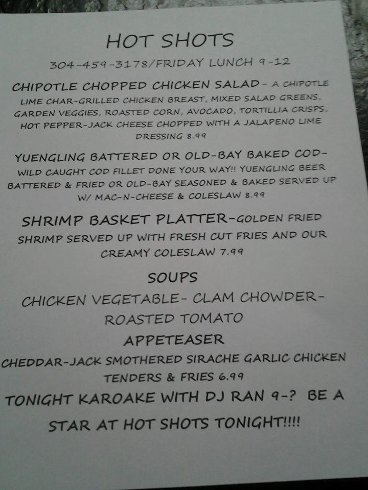 Menu at Hot Shots Bar & Grill, Chester