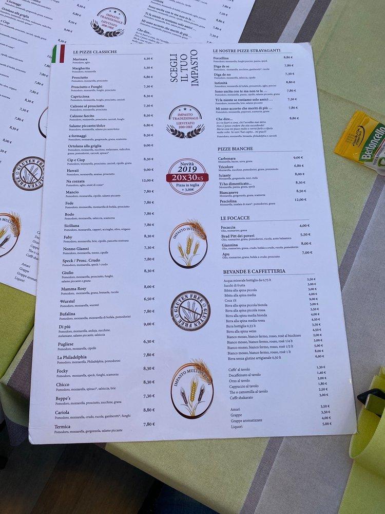 Speisekarte von La Cariola Sbusa pizza, San Felice del Benaco