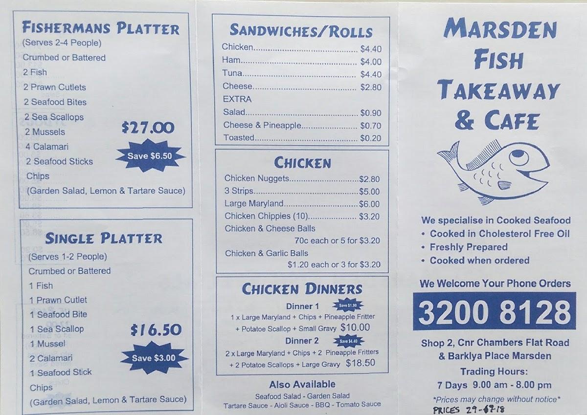 Menu at Marsden Fish & Takeaways fast food, Marsden