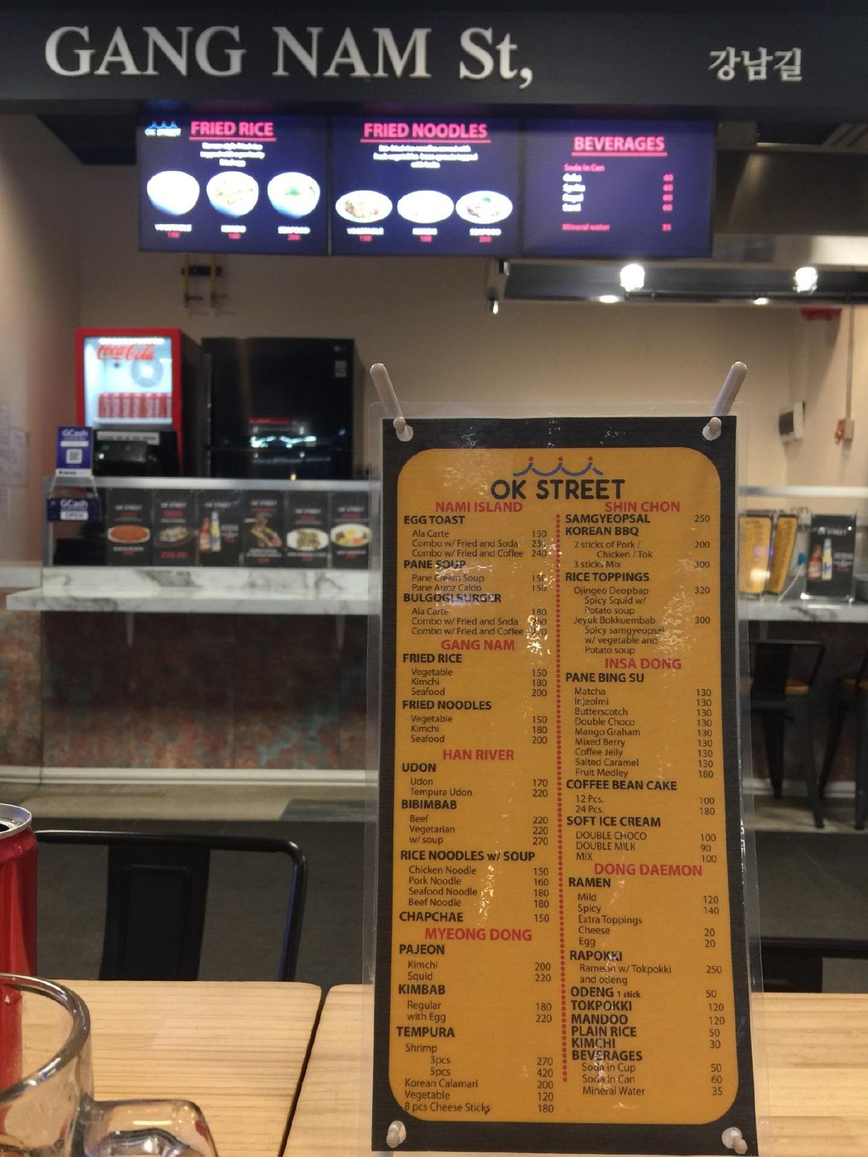 Menu at Ok Street restaurant, Quezon City