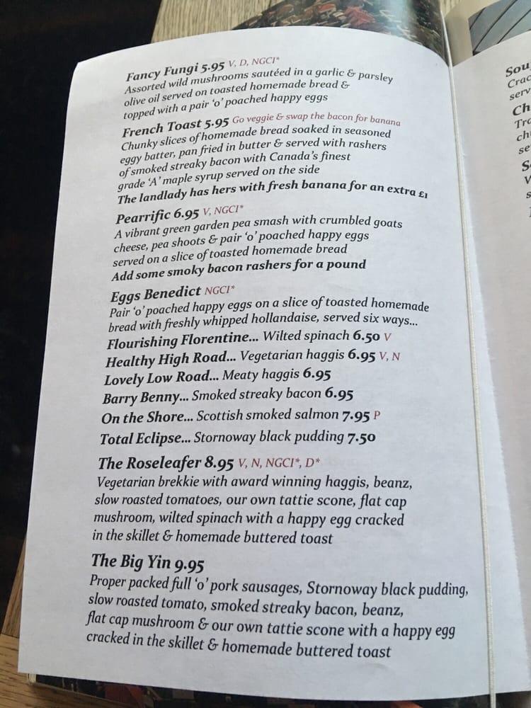 Menu at Roseleaf bar cafe, Edinburgh