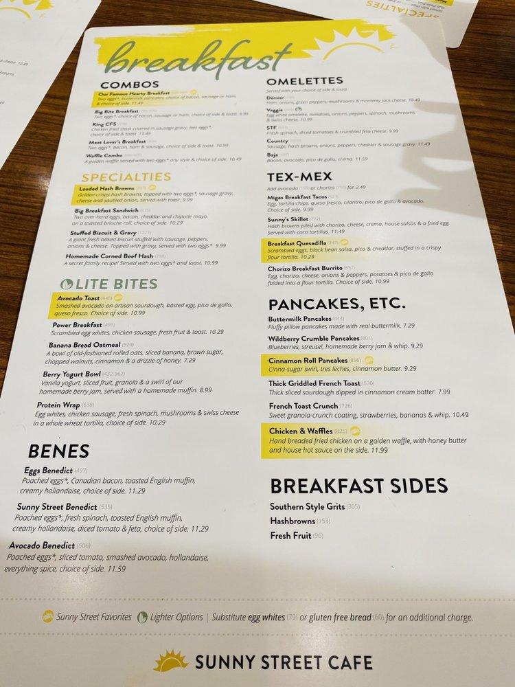 Menu at Sunny Street Cafe, Weatherford, S Main St